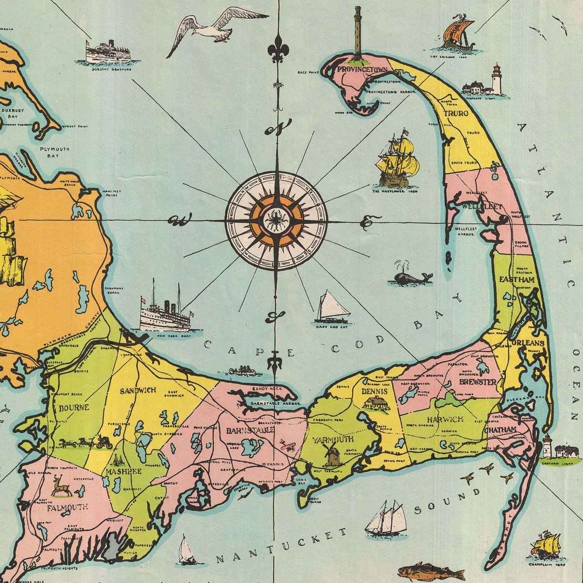 Vintage Map of Cape Cod - Art Print by Adam Shaw | GIANT ART
