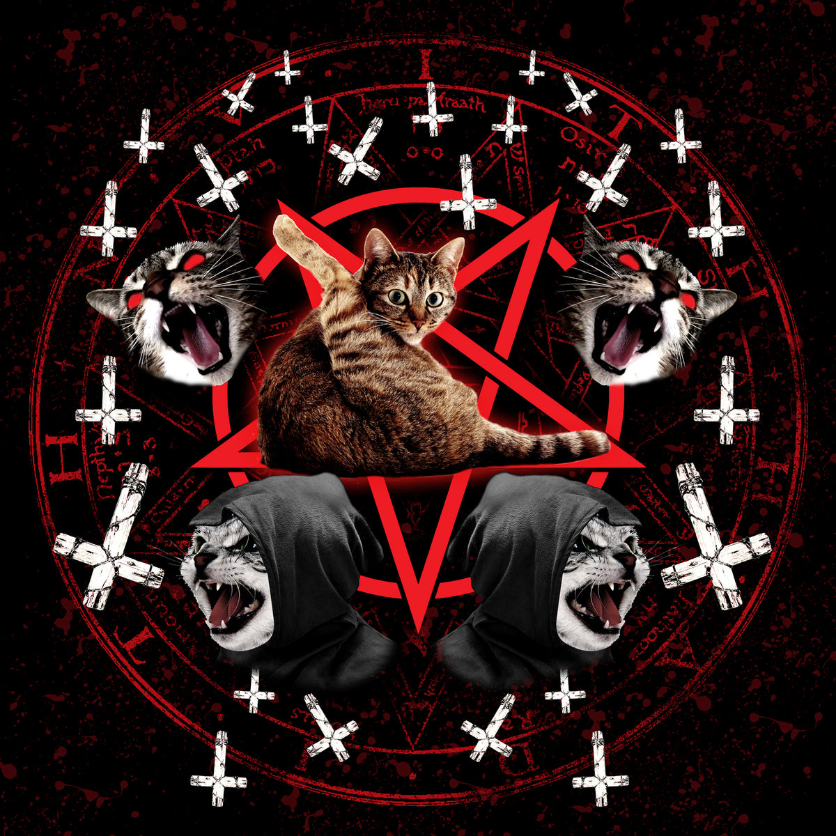 satanic cat pentagram death black metal band exorcist - Art Print by ...
